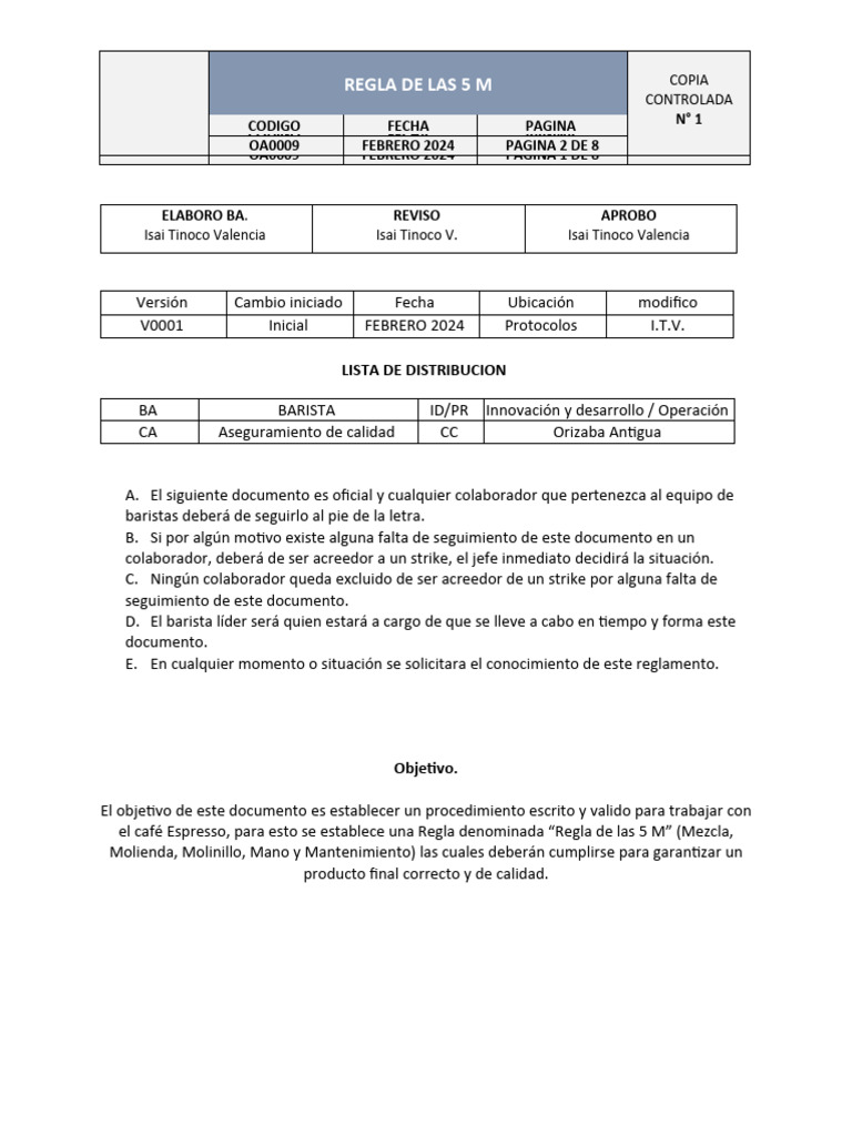 Regla de Las 5 M | Descargar gratis PDF | café | Molino (molienda)