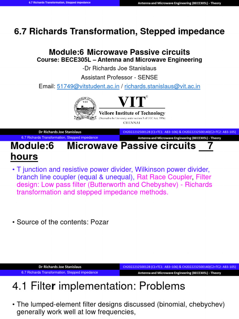 AME_6.7 Richards Transformation, Stepped impedance | PDF | Electronic Filter | Electronics