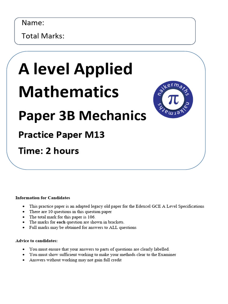 A Level Applied Paper 3B Mechanics M13 | PDF