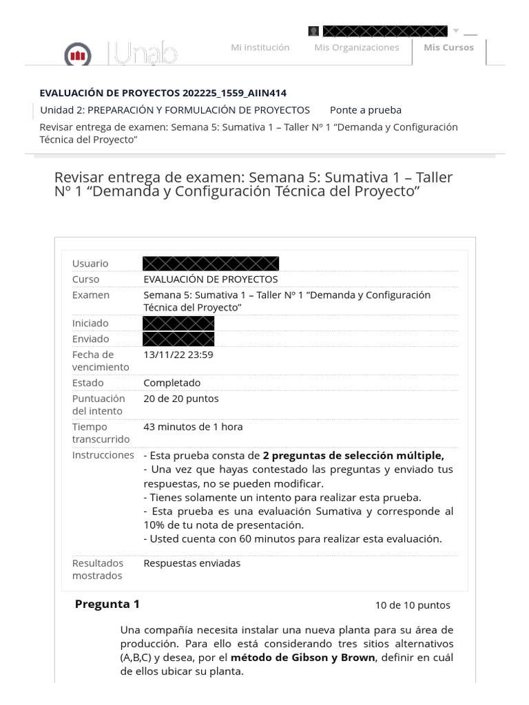 Revisar Entrega de Examen - Semana 5 - Sumativa 1 - Taller #1 .. | PDF