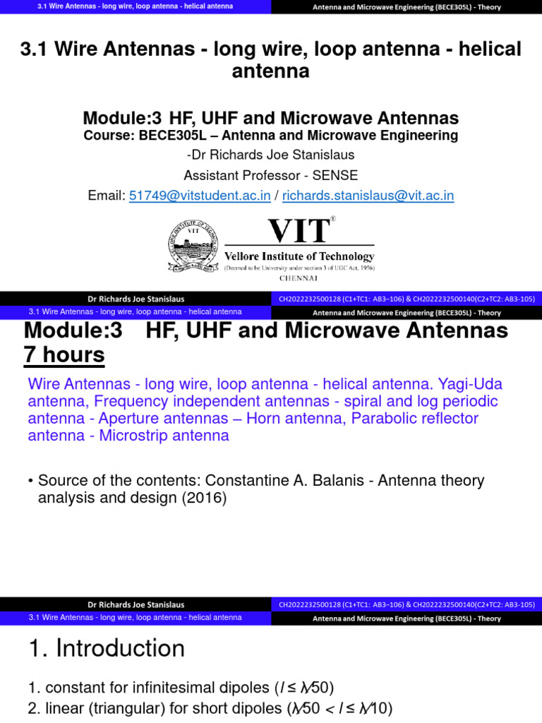 AME - 3.1 Wire Antennas - Long Wire, Loop Antenna - Helical Antenna | PDF | Antenna (Radio) | Waves