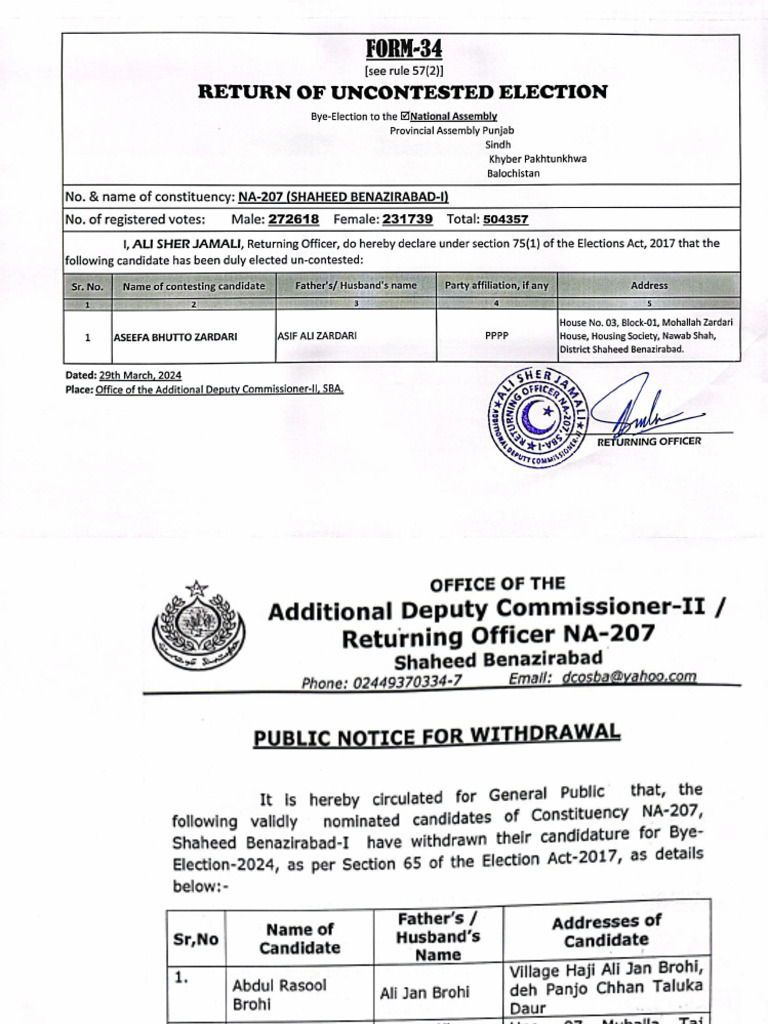 Return of Uncontested Election | PDF