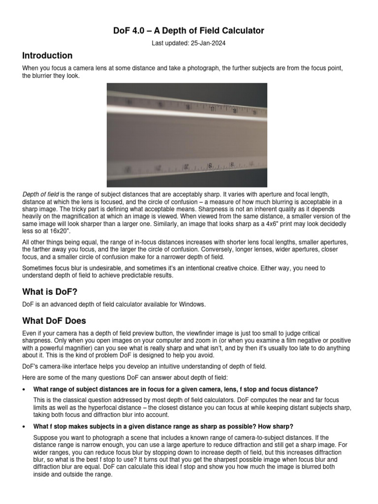 DoF Reference Manual | PDF | Aperture | Image Resolution