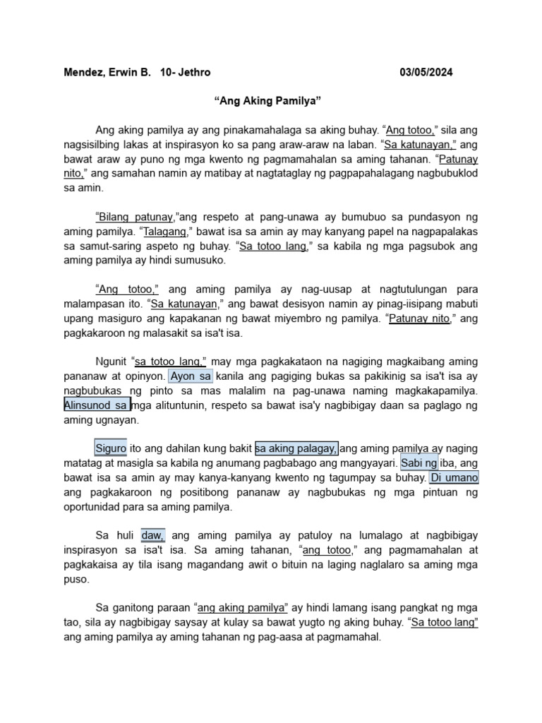 Ang Aking Pamilya - Mendez | PDF