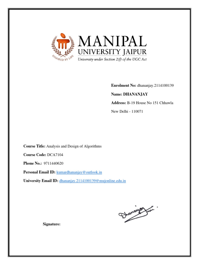 Algorithm Analysis and Design Assignment | PDF | Algorithms | Mathematical Optimization