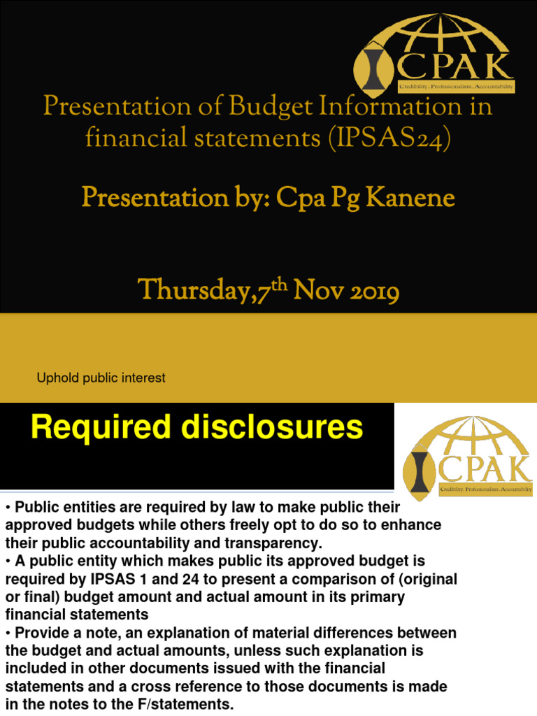 IPSAS 24 Presentation of Budget Information in Financial Statements 1 | PDF | Budget | Financial ...