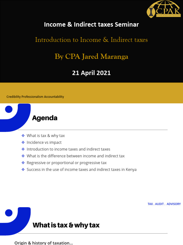 ICPAK Training Introduction Income Indirect Taxes CPA Jared Maranga ...