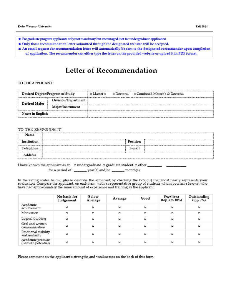 Ewha Womans University Grad Recommendation Guide | PDF | Cognition | Behavioural Sciences