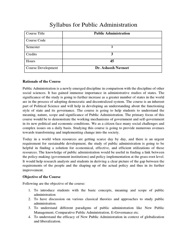 Syllabus For Public Administration | PDF | Public Administration | Policy