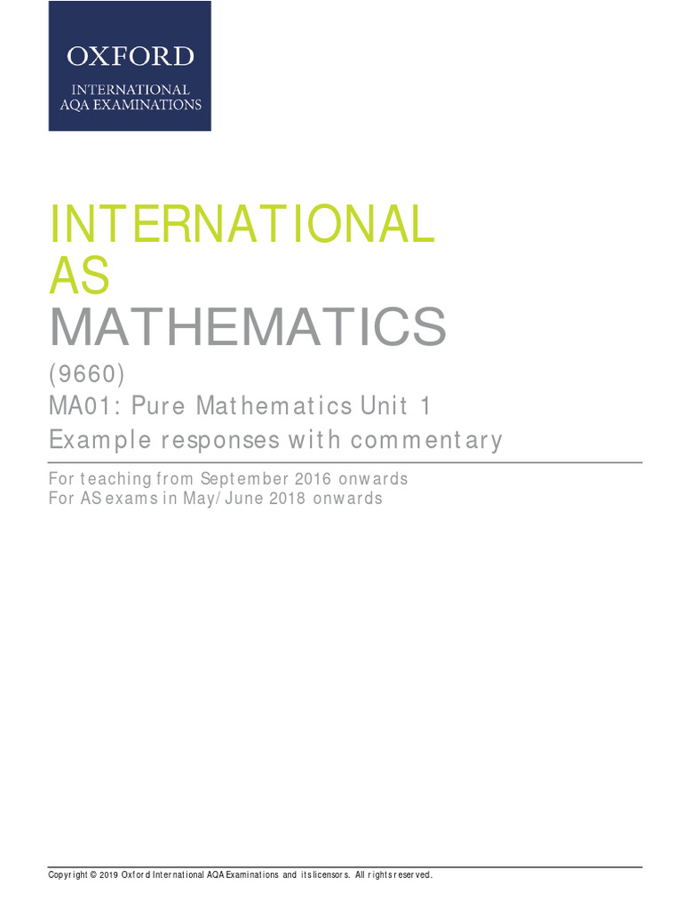 International AS Mathematics Example Responses MA01 | PDF | Equations | Mathematics