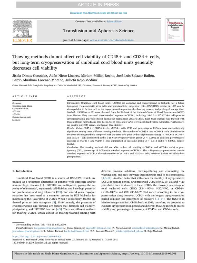 Long-Term Cryopreservation Reduces Viability of Cord Blood Cells | PDF ...