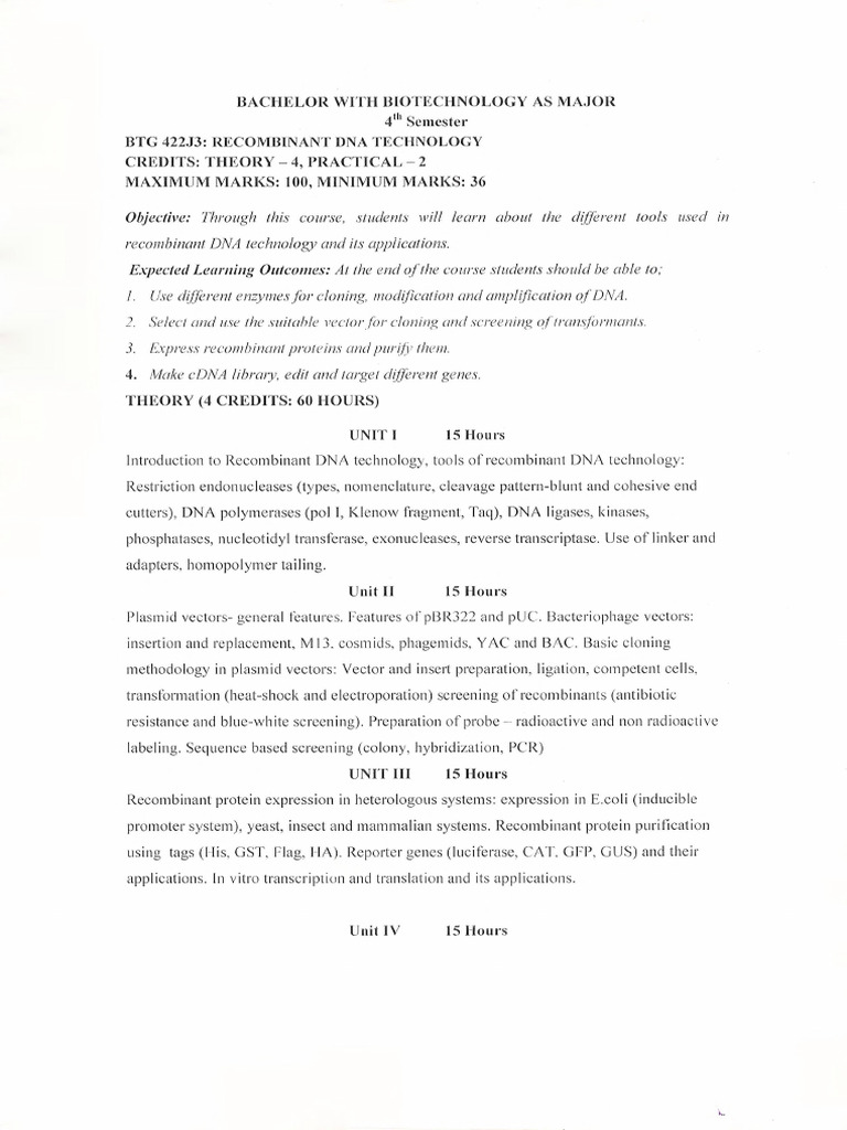 Recombinant Dna Tech 4th Sem | PDF | Molecular Cloning | Molecular Biology