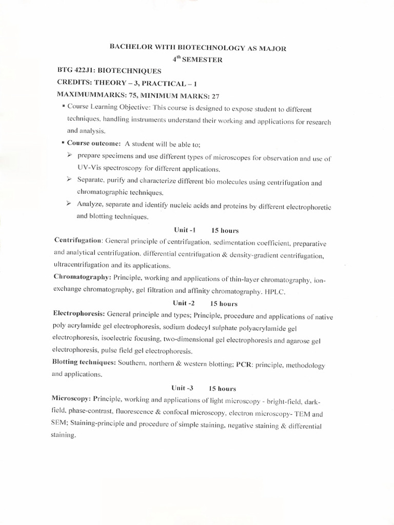Biotechniques 4th Sem Syllabus | PDF | Technology & Engineering