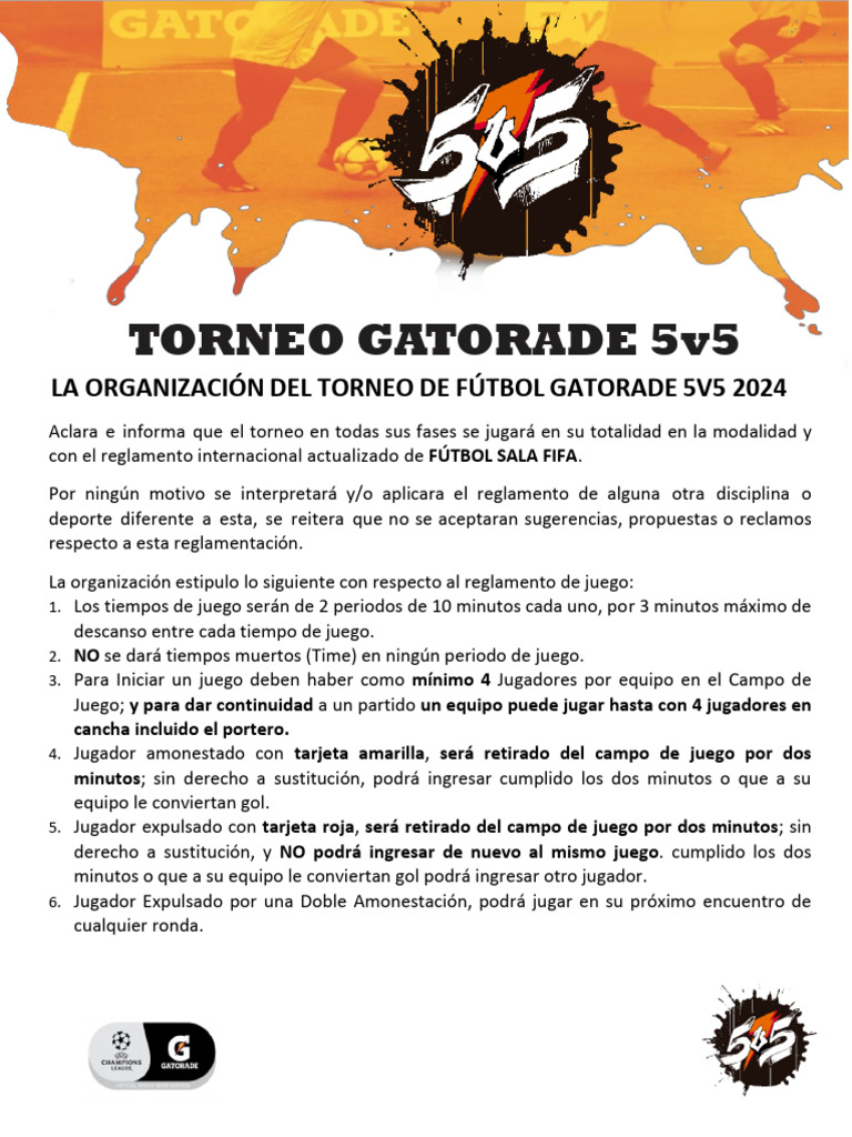 Comunicado Reglas de Juego Torneo Gatorade 5V5 2024... | PDF | Asociación de Futbol | Códigos de ...