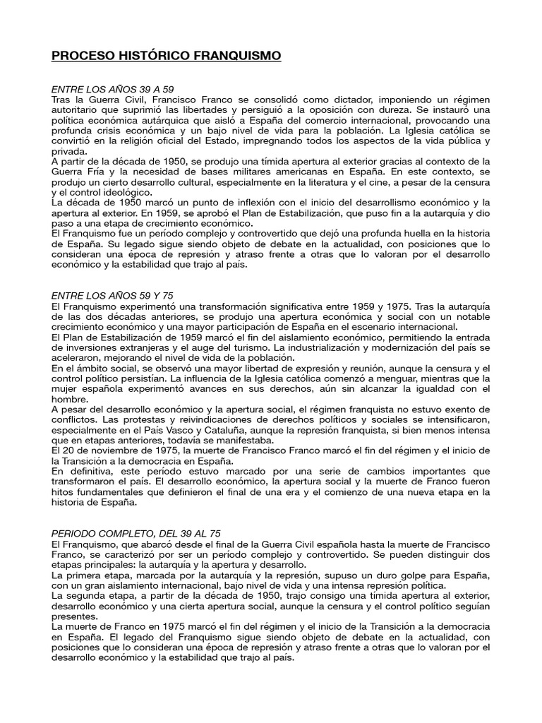 Proceso y Contexto Histórico Franquismo | PDF | Francisco franco | España franquista