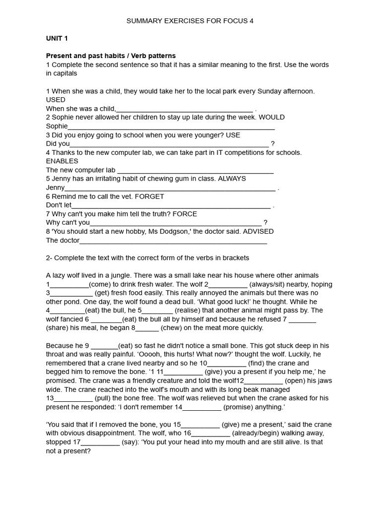 Summary Exercises For Focus 4 | PDF