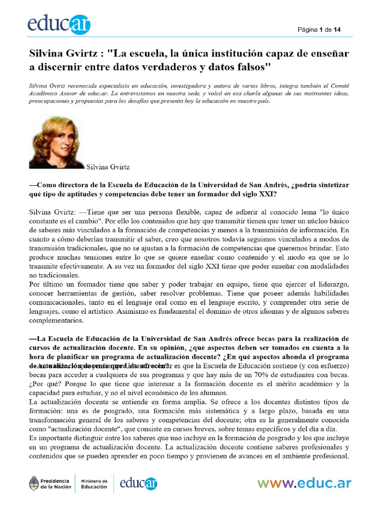 Silvina Gvirtz - La Escuela, La Única Institución Capaz de Enseñar A | PDF