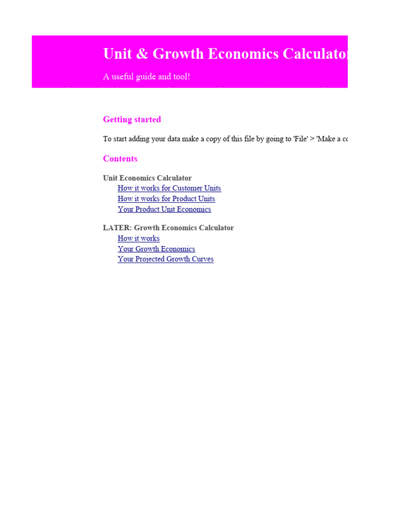 Unit and Growth Economics Calculator | PDF | Marketing | Business