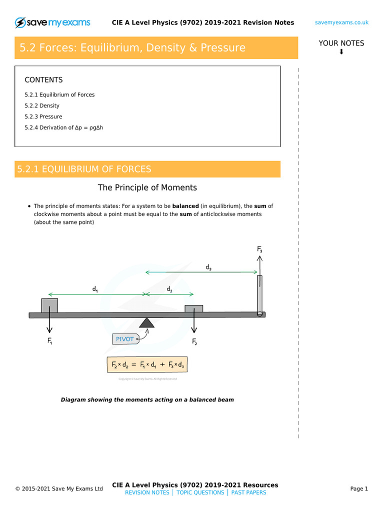 A Level Physics: Forces & Equilibrium | PDF | Pressure | Force