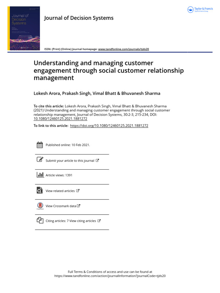 Understanding and Managing Customer Engagement Through Social Customer Relationship Management ...