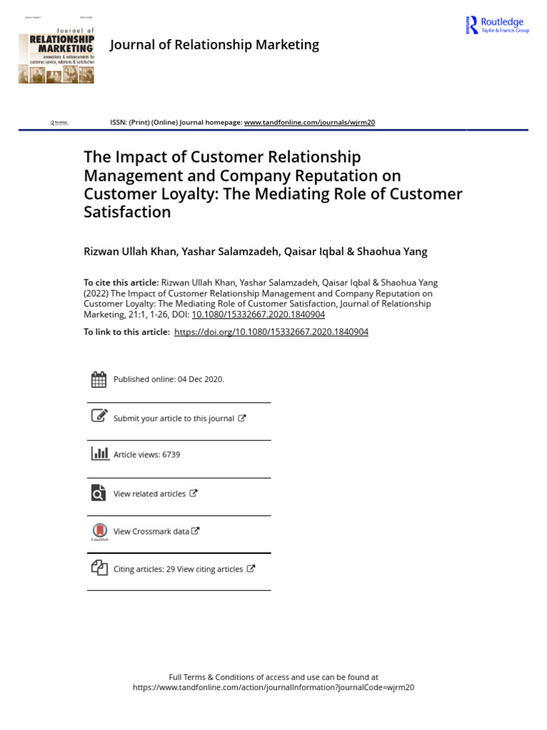 The Impact Of Customer Relationship Management And Company Reputation On Customer Loyalty The