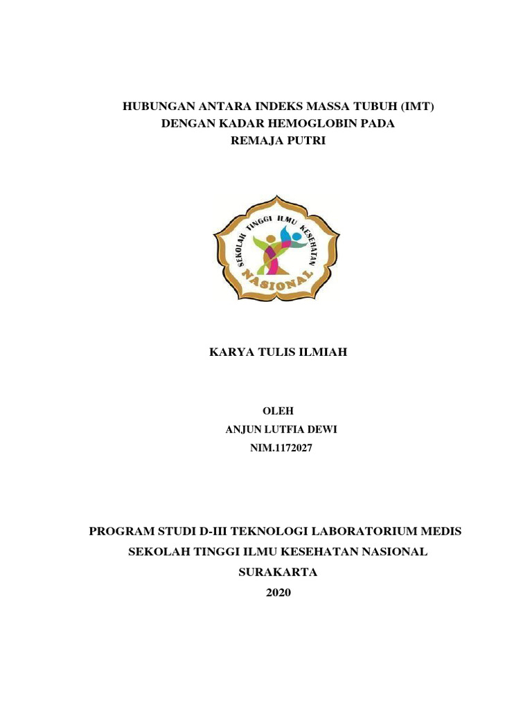 Hubungan Antara Indeks Massa Tubuh (Imt) Dengan Kadar Hemoglobin Pada ...