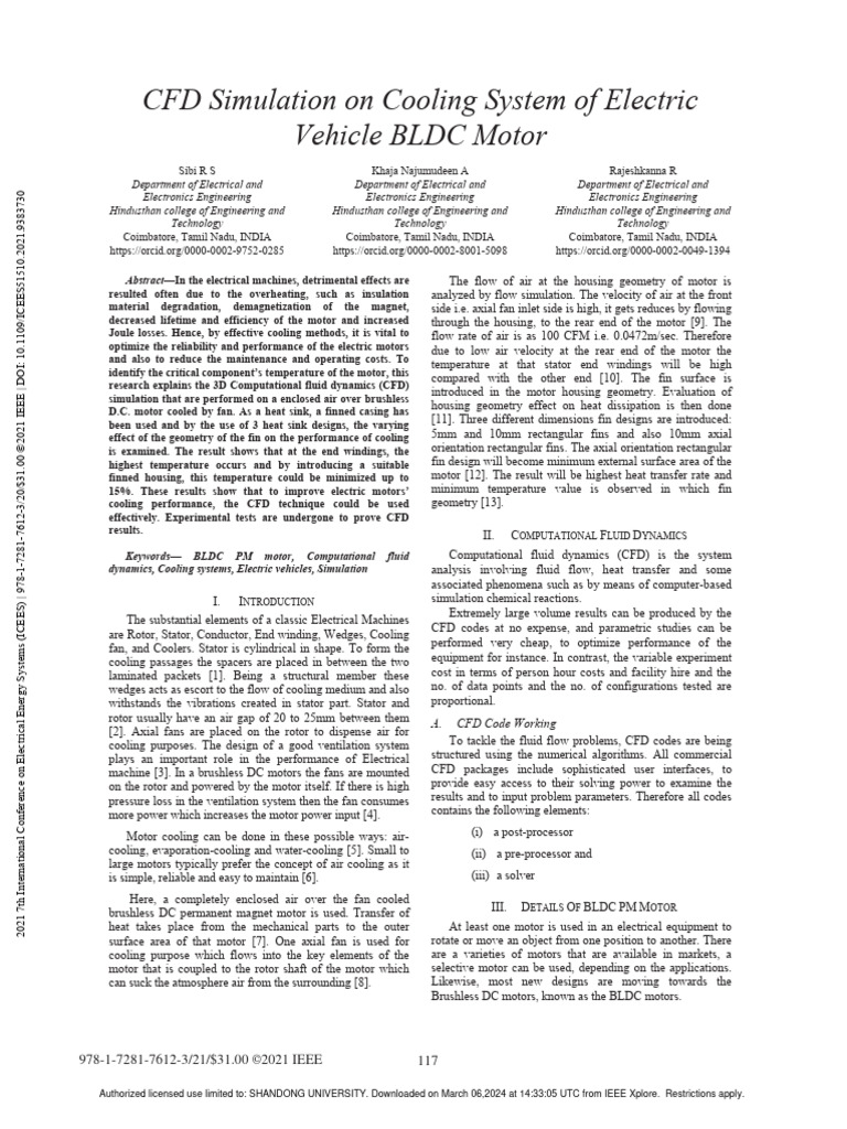 2021 Cfd Simulation On Cooling System Of Electric Vehicle Bldc Motor
