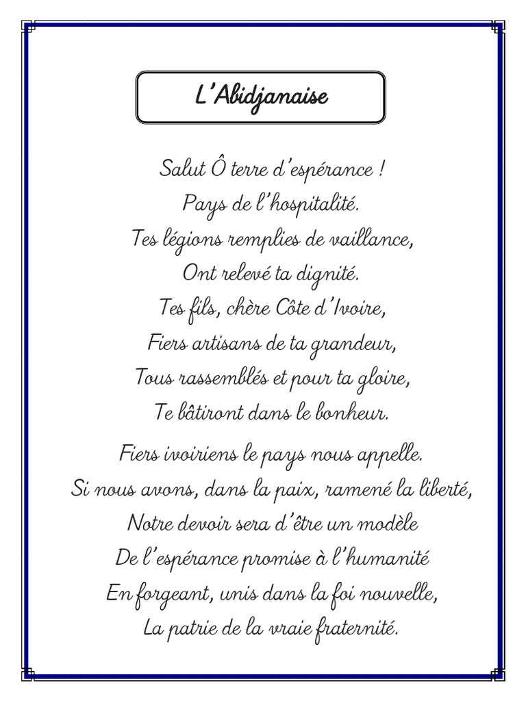 Paroles de l'hymne "L'Abidjanaise" | PDF