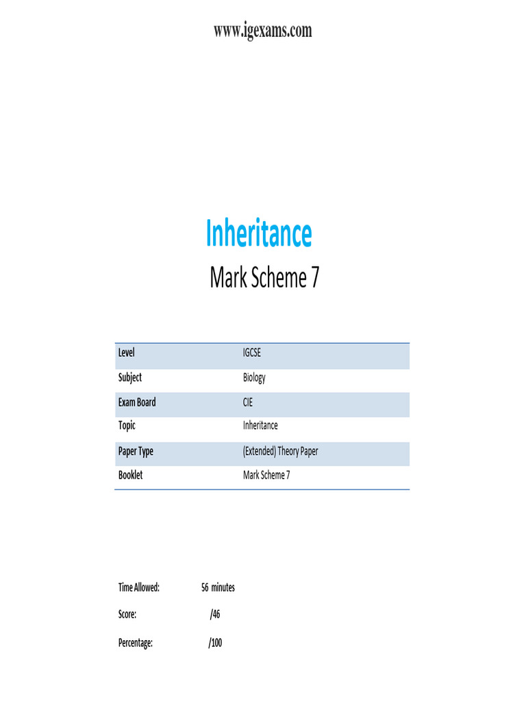 17.7 Inheritance IGCSE CIE Biology Ext Theory MS - L | PDF | Ovary | Fertilisation