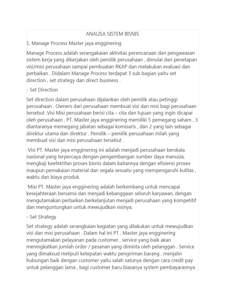 ANALISA SISTEM BISNIS CV Master Jaya Engginering | PDF