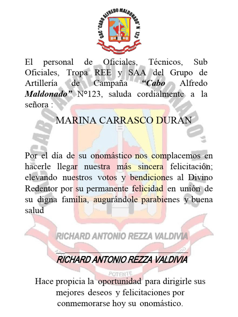 Tarjeta de Saludo ONOMASTICO | PDF
