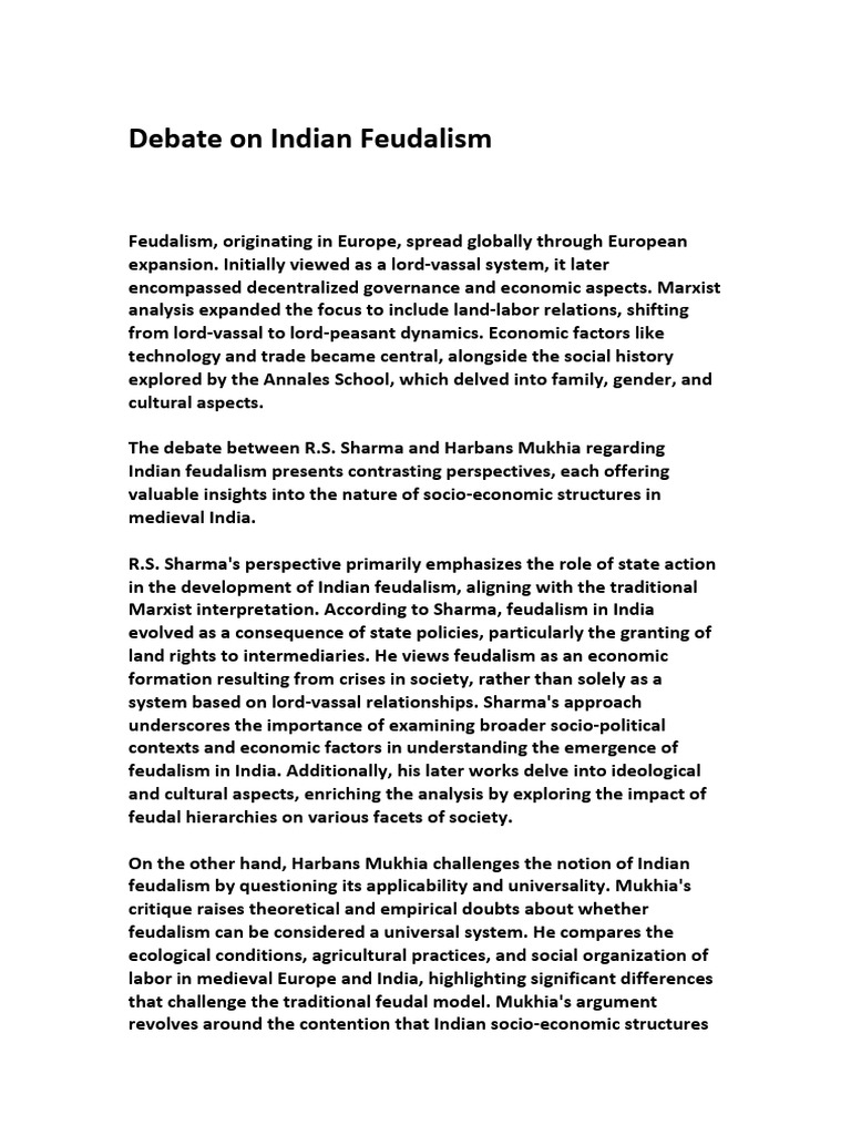 Debate on Indian Feudalism | PDF | Feudalism | State (Polity)