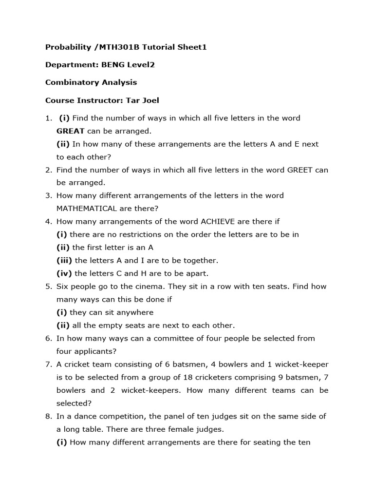 Combinatory Analysis Tutorialsheet Std Pdf Cricket Ball And Bat Games