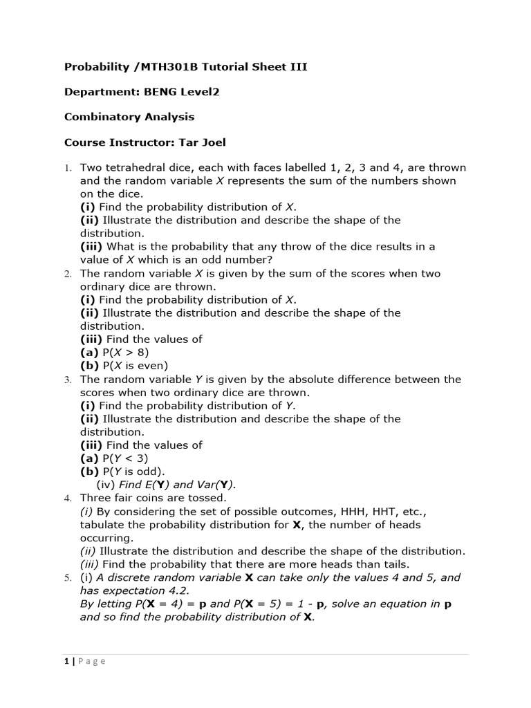 Tutorial Sheet3 DRV | Download Free PDF | Probability Theory | Probability Distribution