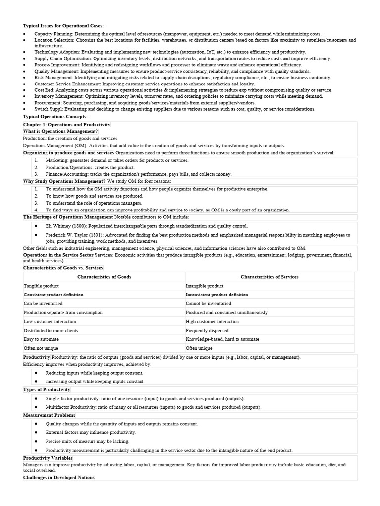 Key Operational Management Issues | PDF | Forecasting | Lean Manufacturing