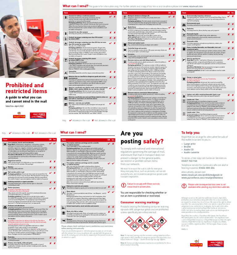 Prohibited and Restricted Items | PDF | Mail | Packaging And Labeling