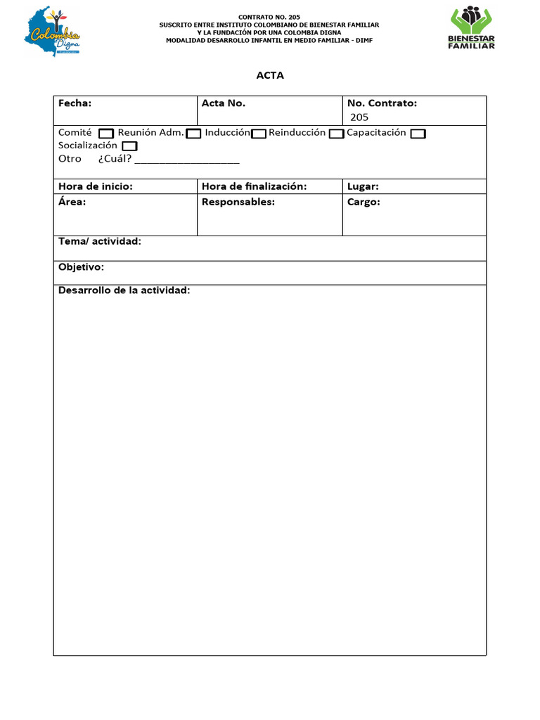 Formato de Actas | Descargar gratis PDF | Colombia