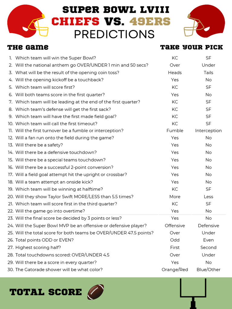 Super Bowl Prediction Game 2024 | PDF | San Francisco 49ers | Super Bowl