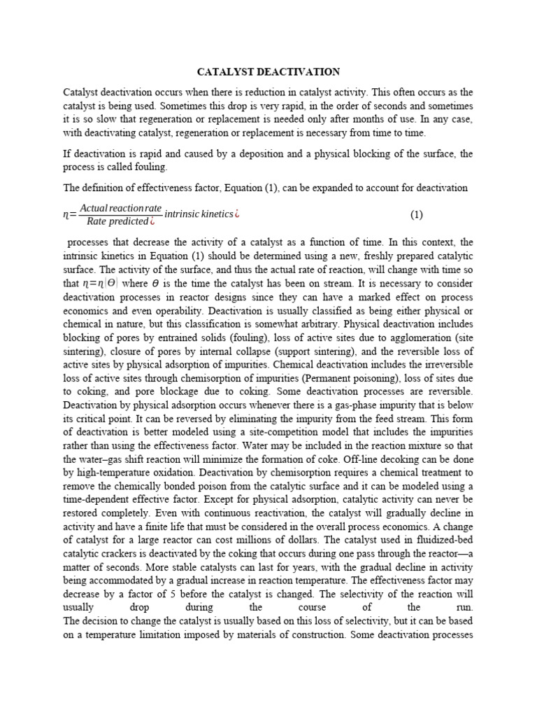 Catalyst Deactivation 1 | PDF | Catalysis | Chemical Reactor