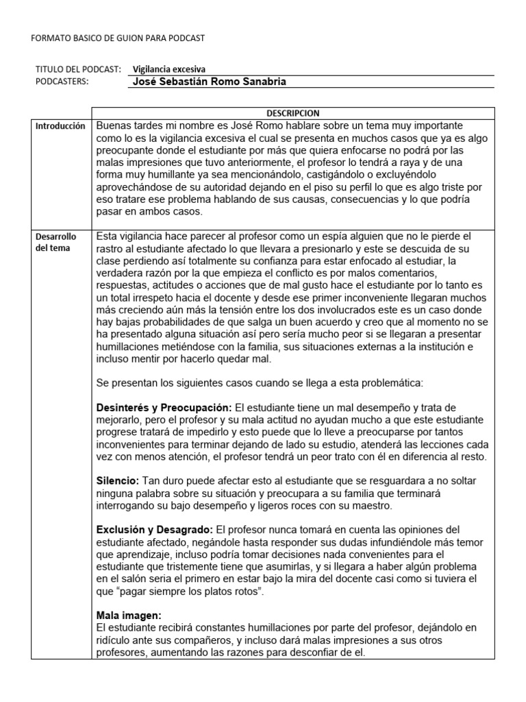 Jose Romo - Guion Podcast | PDF