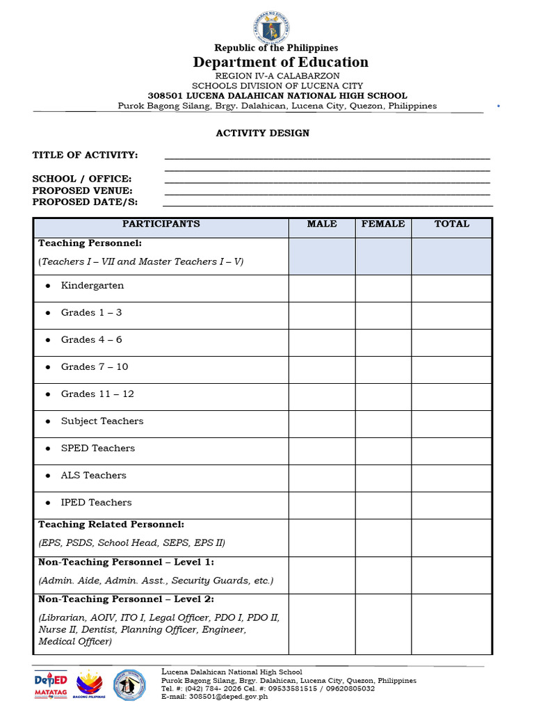 Activity Design Matatag Template | PDF