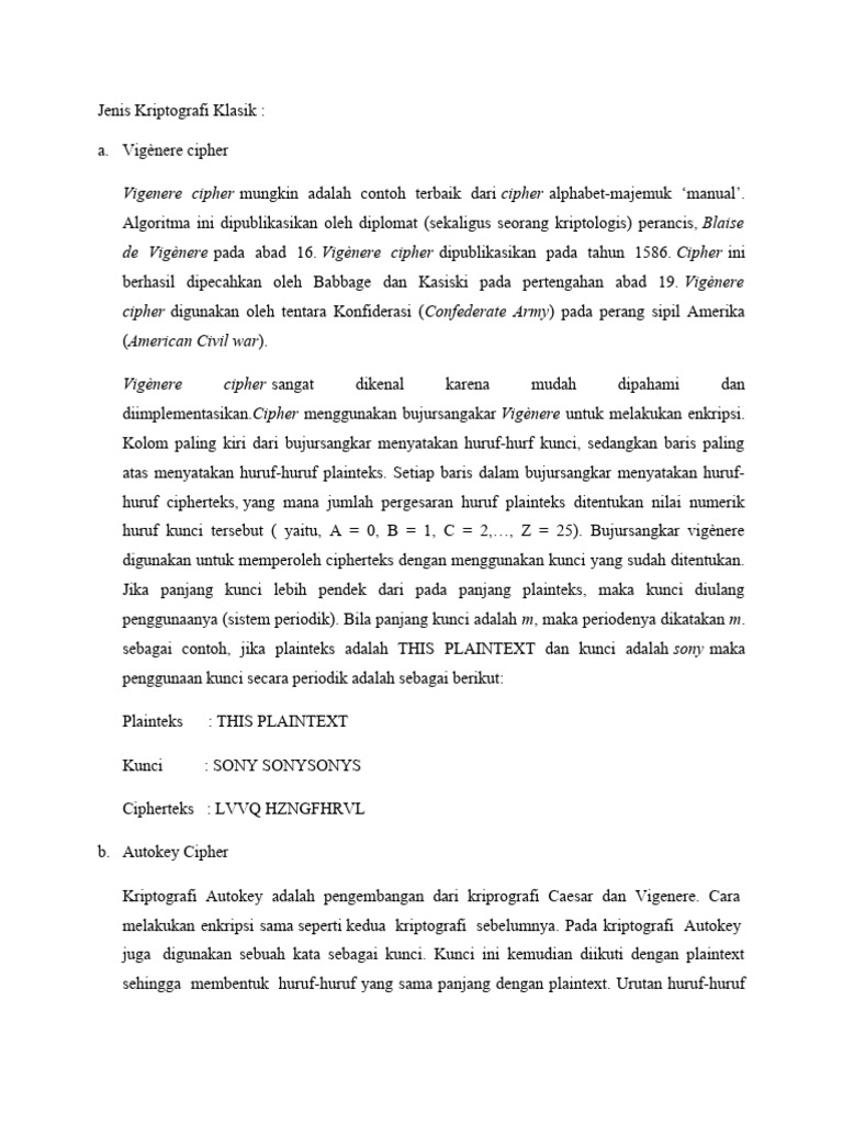 Jenis Kriptografi Klasik | PDF | Metode & Bahan Ajar | Komputer
