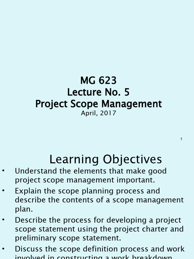 MG 623 Lecture No. 5 - Project Scope Management 2015 | PDF | Net Present Value | Internal Rate ...