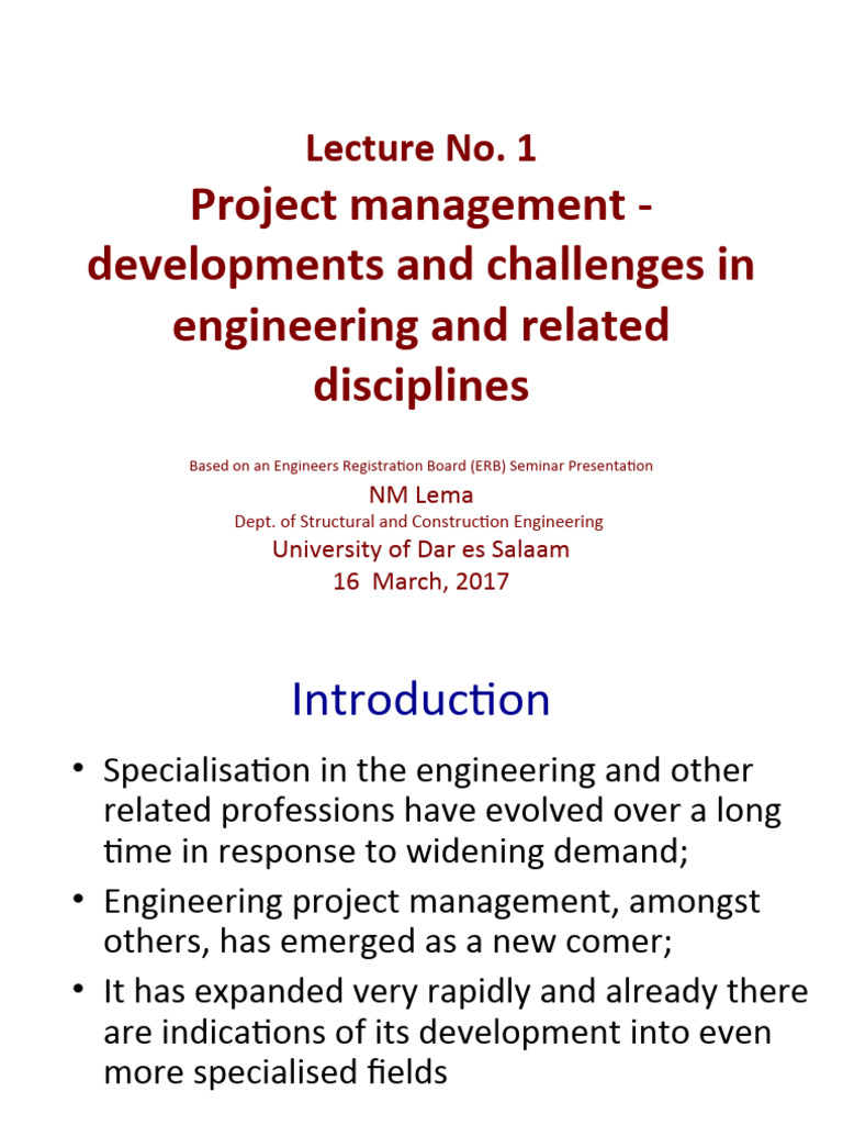 MG 623 Lecture No. 1 - Introductory Lecture - 2016-17 | PDF | Project ...