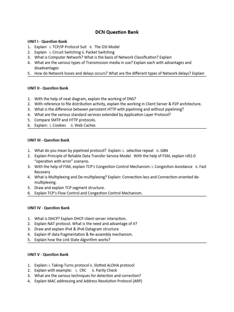 DCN Question Bank-1 | Download Free PDF | Computer Network | Transmission Control Protocol
