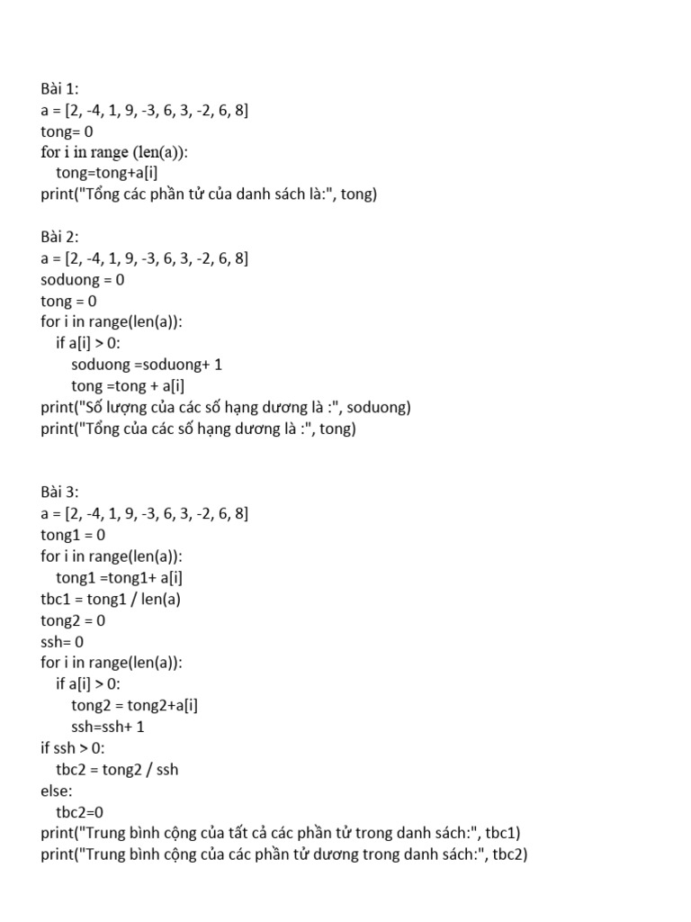 Bài Tập Về List Python 2024 | PDF