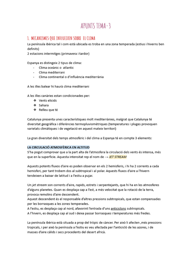 Apunts Tema-3: 1. Mecanismes Que Influeixen Sobre El Clima | PDF