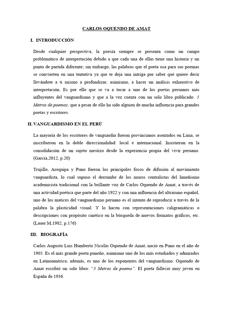 CARLOS OQUENDO DE AMAT Lit - Peruana | PDF | Vanguardia | Perú