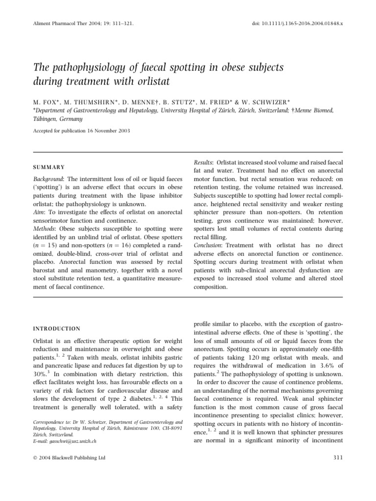 Aliment Pharmacol Ther - 2004 - Fox - The pathophysiology of faecal spotting in obese subjects ...