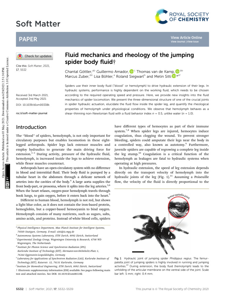 Fluid Mechanics and Rheology of The Jumping Spider | PDF | Shear Stress ...